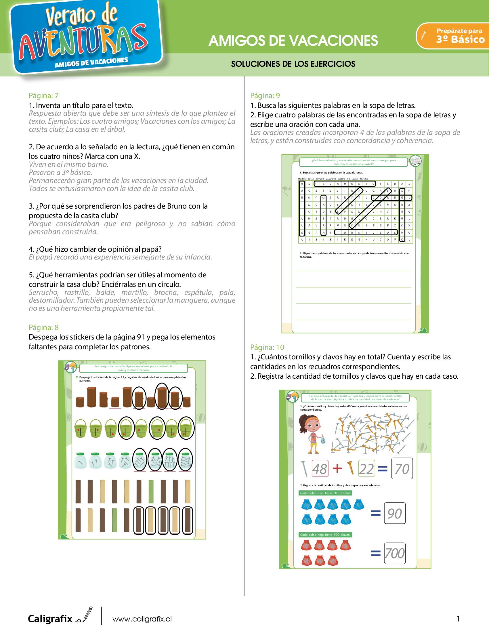 Soluciones Verano de Aventuras - Prepárate para 3º Básico